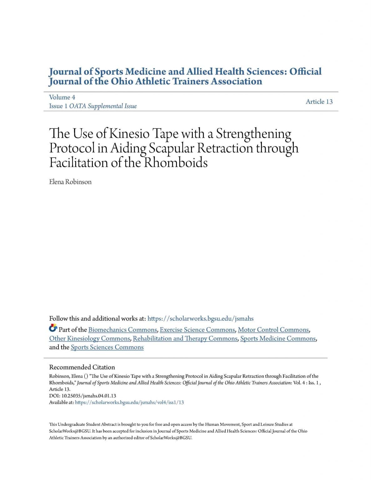 The Use of Kinesio Tape with a Strengthening Protocol in Aiding ...